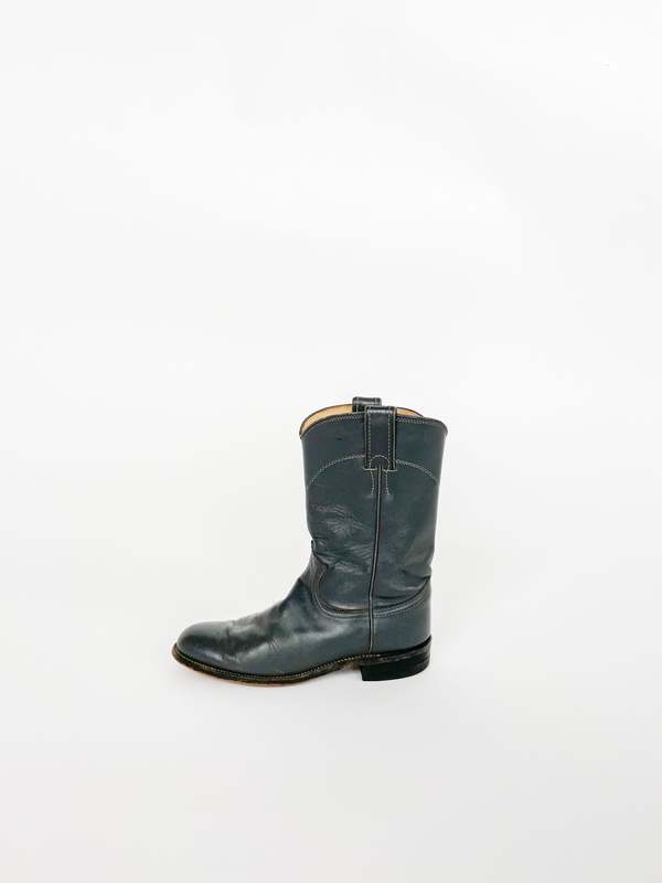 Contrast Stitch Cowboy Boot - Grey | Garmentory