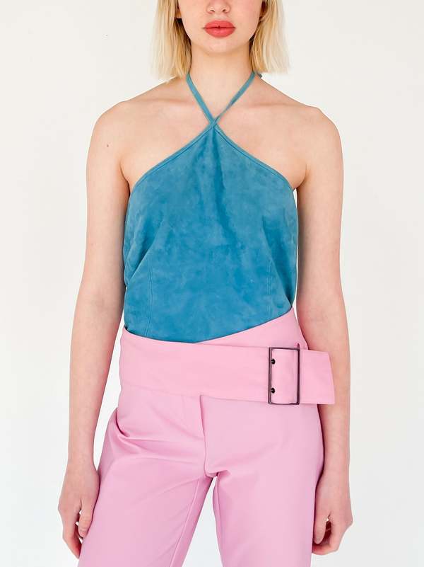 Suede Halter Top - Blue | Garmentory