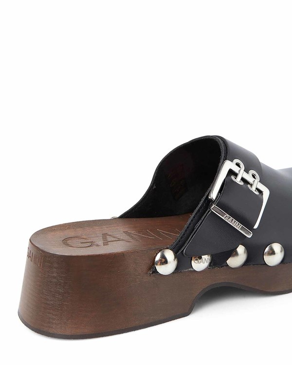 Ganni Studded Leather Clogs - Black | Garmentory