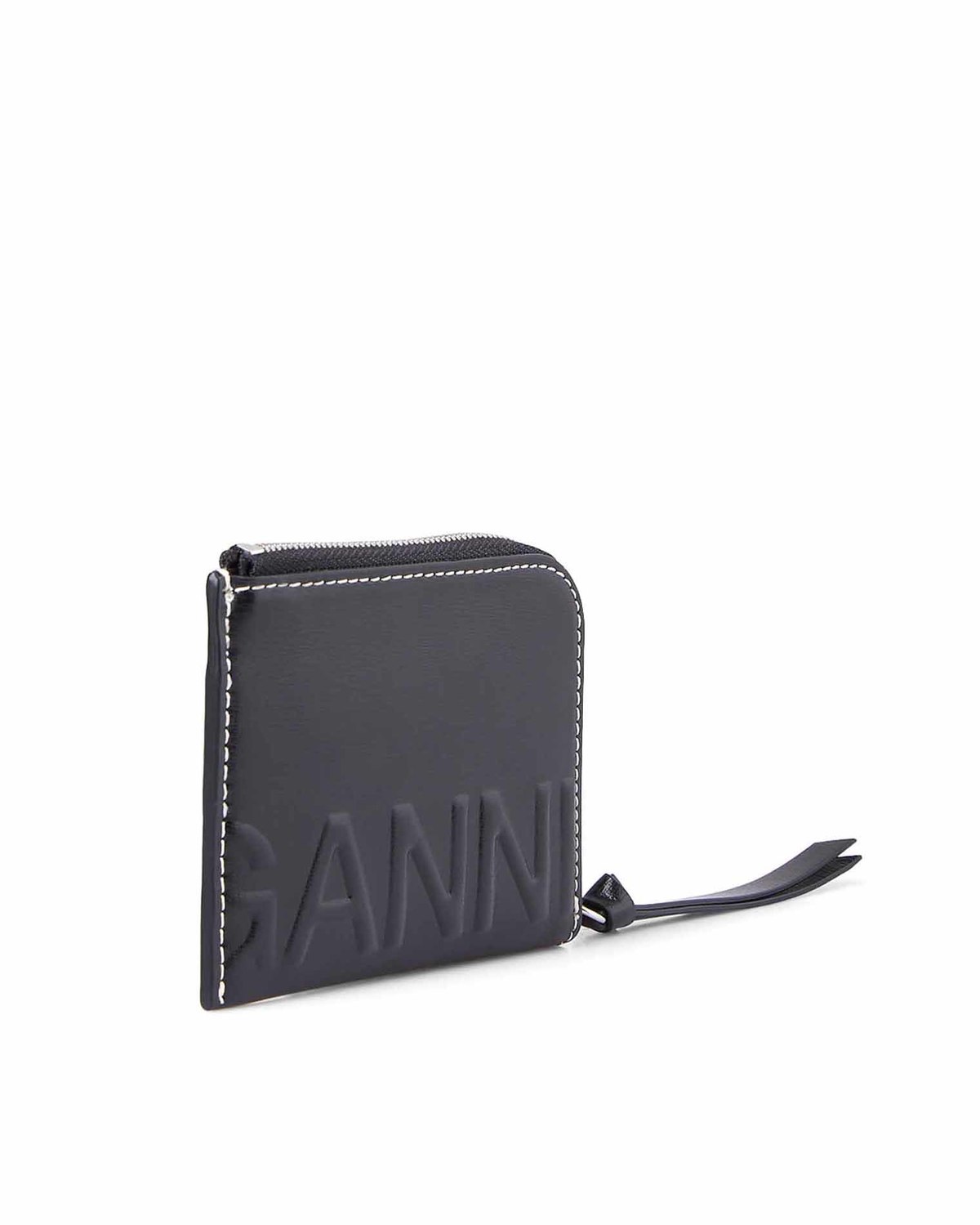 Ganni Leather Card Holder with Logo - Black | Garmentory