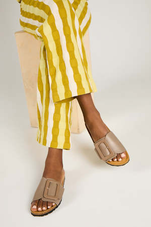 "INTENTIONALLY __________." Clarice Sandal - Fog | Garmentory