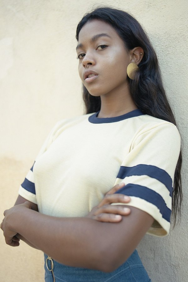 Lykke Wullf Farrah Tan & Navy Ringer Tee | Garmentory