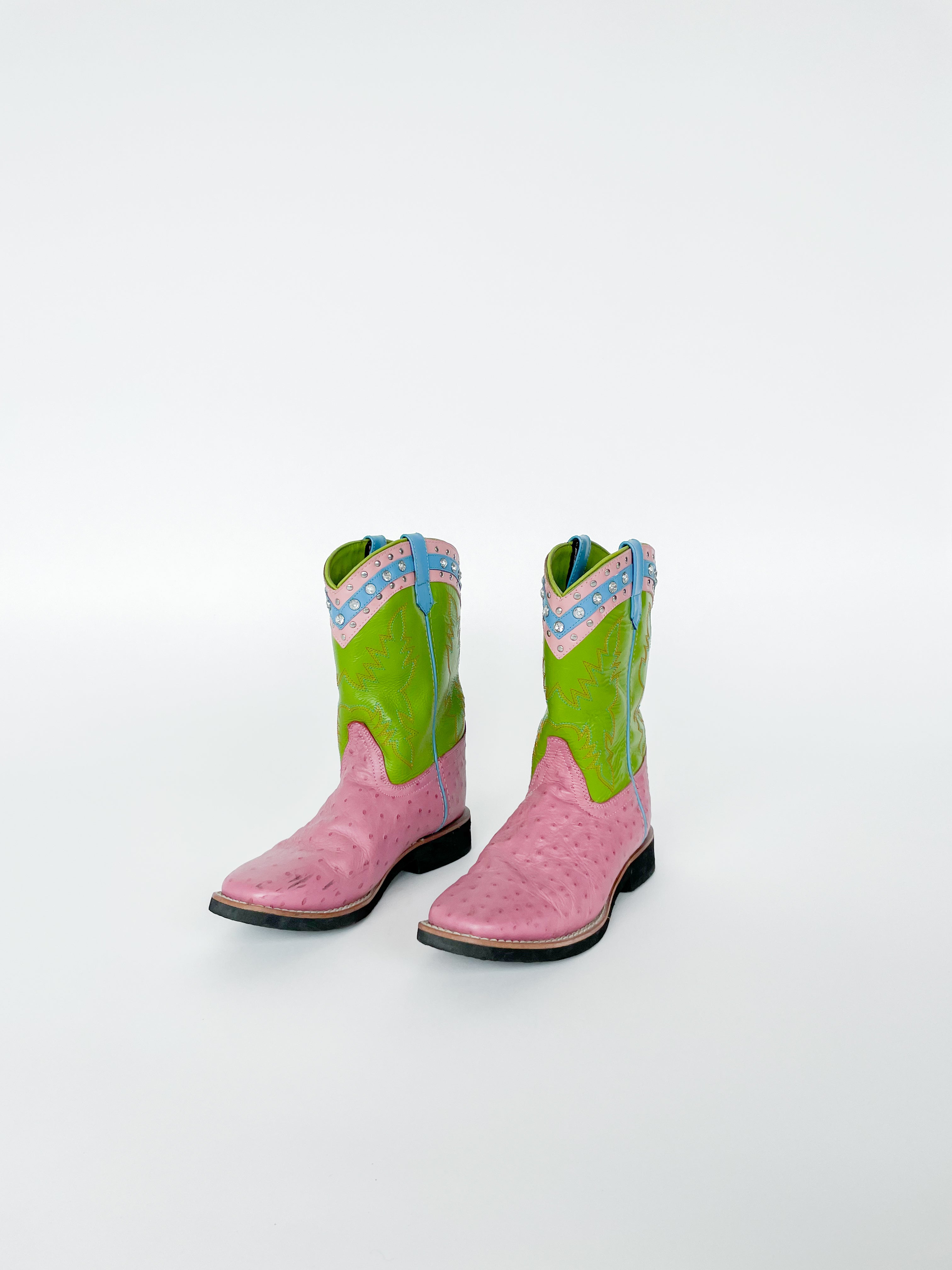 Two Tone Cowboy Boots - Pink/Lime | Garmentory