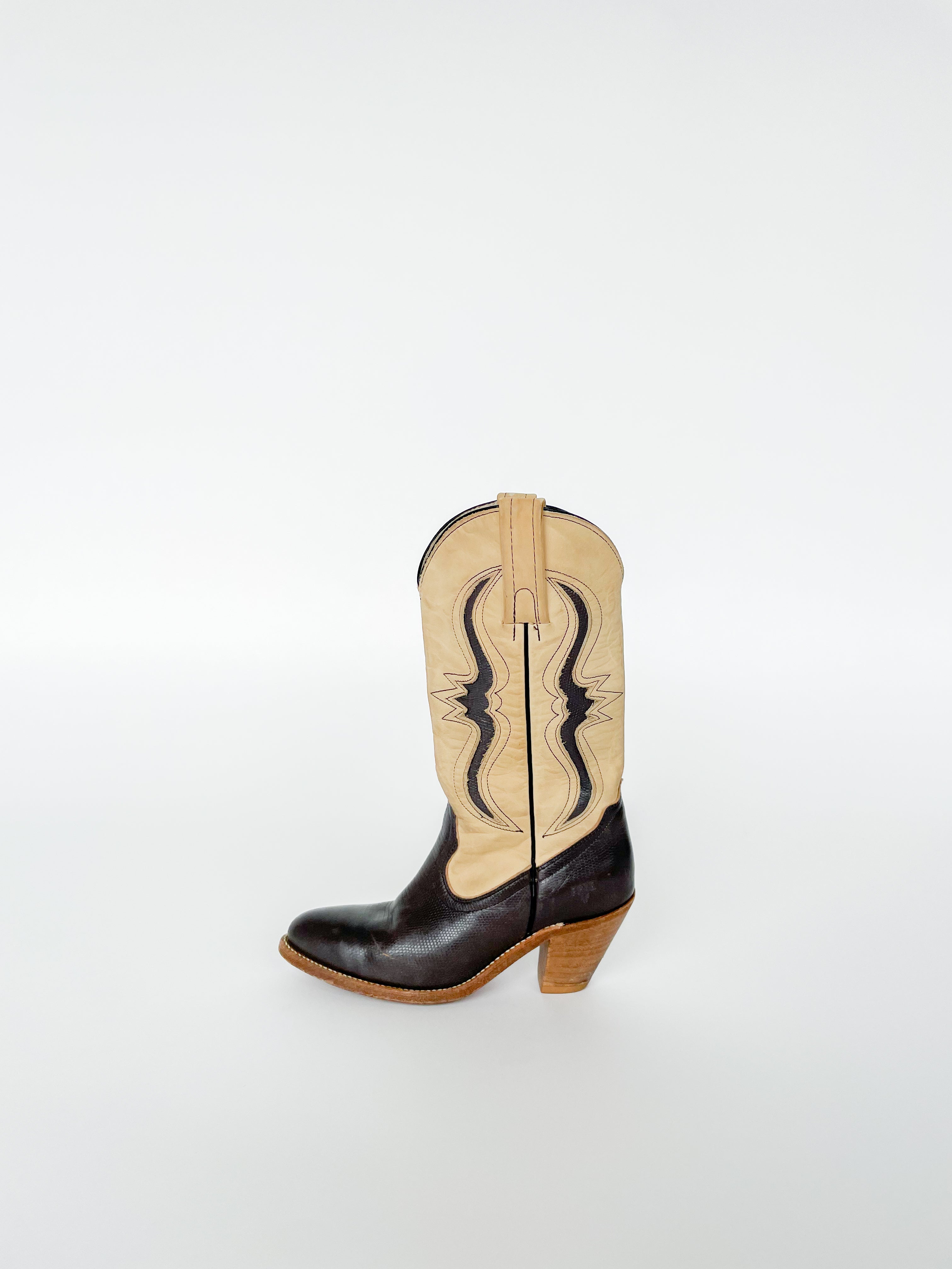 Embellished Two Tone Stacked Cowboy Boot | Garmentory