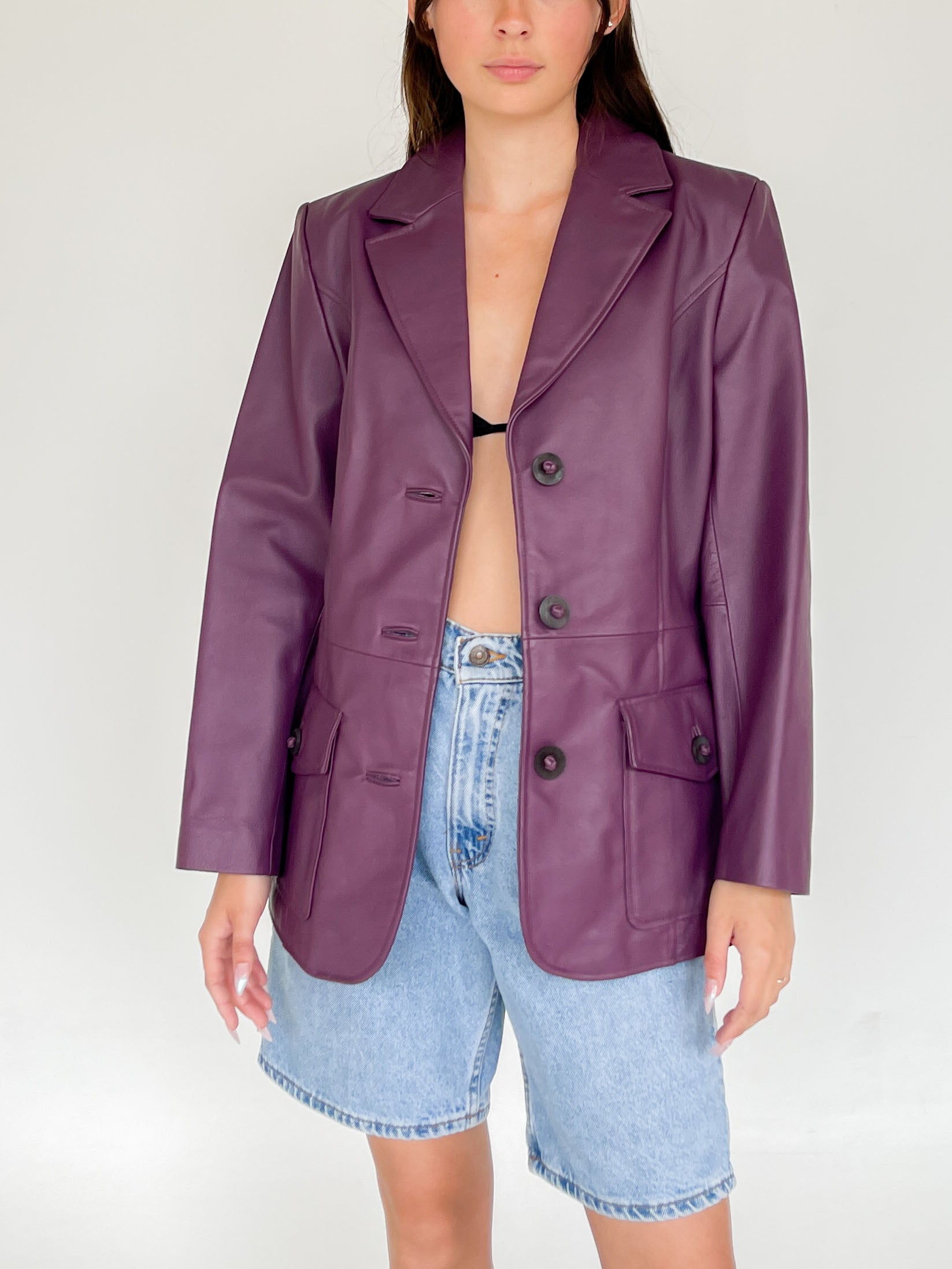 Leather Blazer - Grape | Garmentory