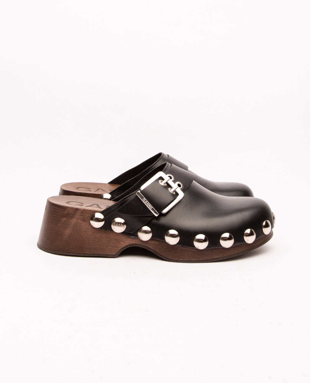 Ganni Studded Leather Clogs - Black | Garmentory