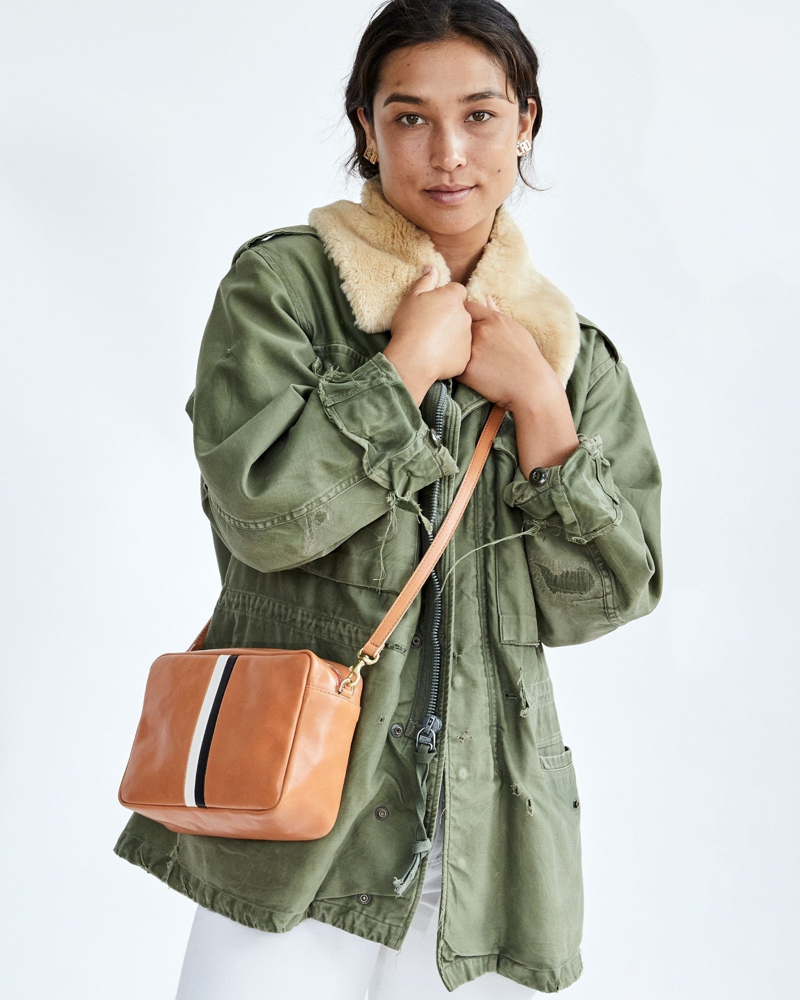 Clare V. Marisol - Natural Rustic/Black Italian Nappa/Cream Goat Desert ...