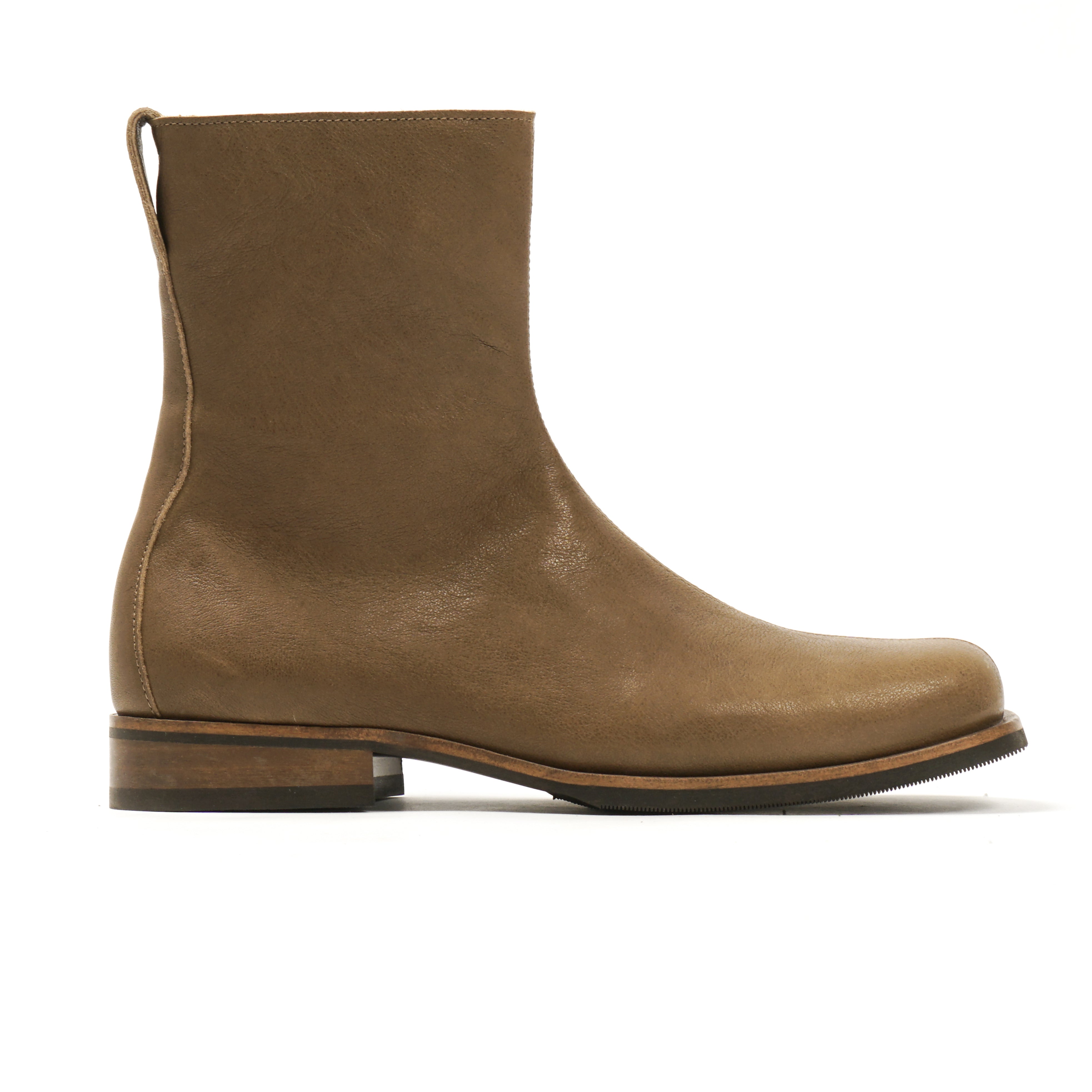 Our Legacy SLIM CAMION COLLAPSE LEATHER BOOT - TAUPE | Garmentory