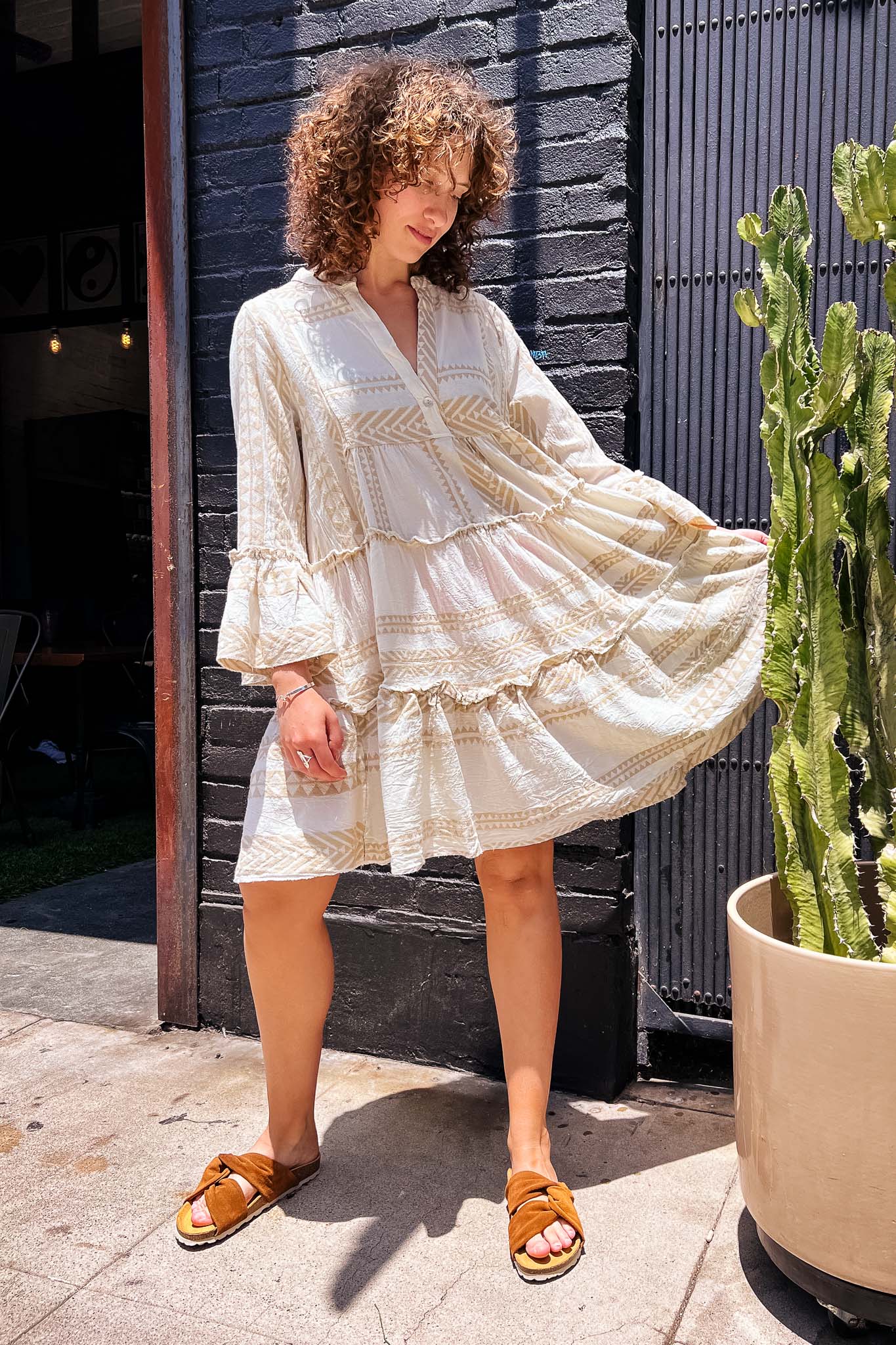 Meo Meli Linen Aztec Dress - white | Garmentory