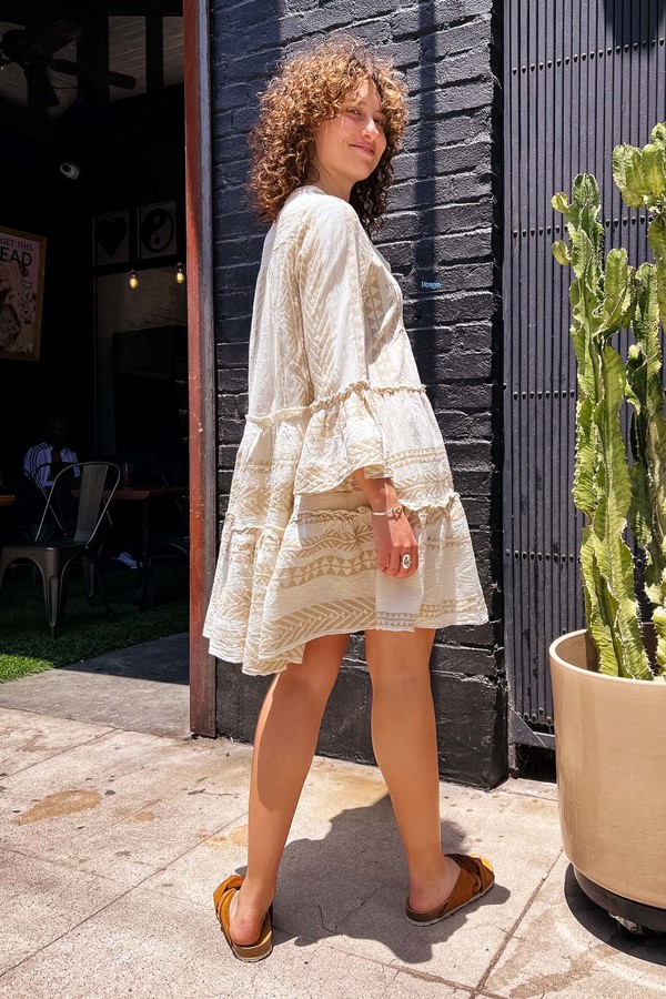 Meo Meli Linen Aztec Dress - white | Garmentory