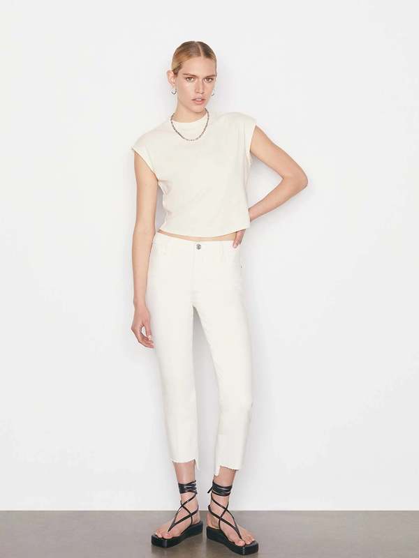 FRAME Denim High Straight Raw Stagger - Natural Grind | Garmentory