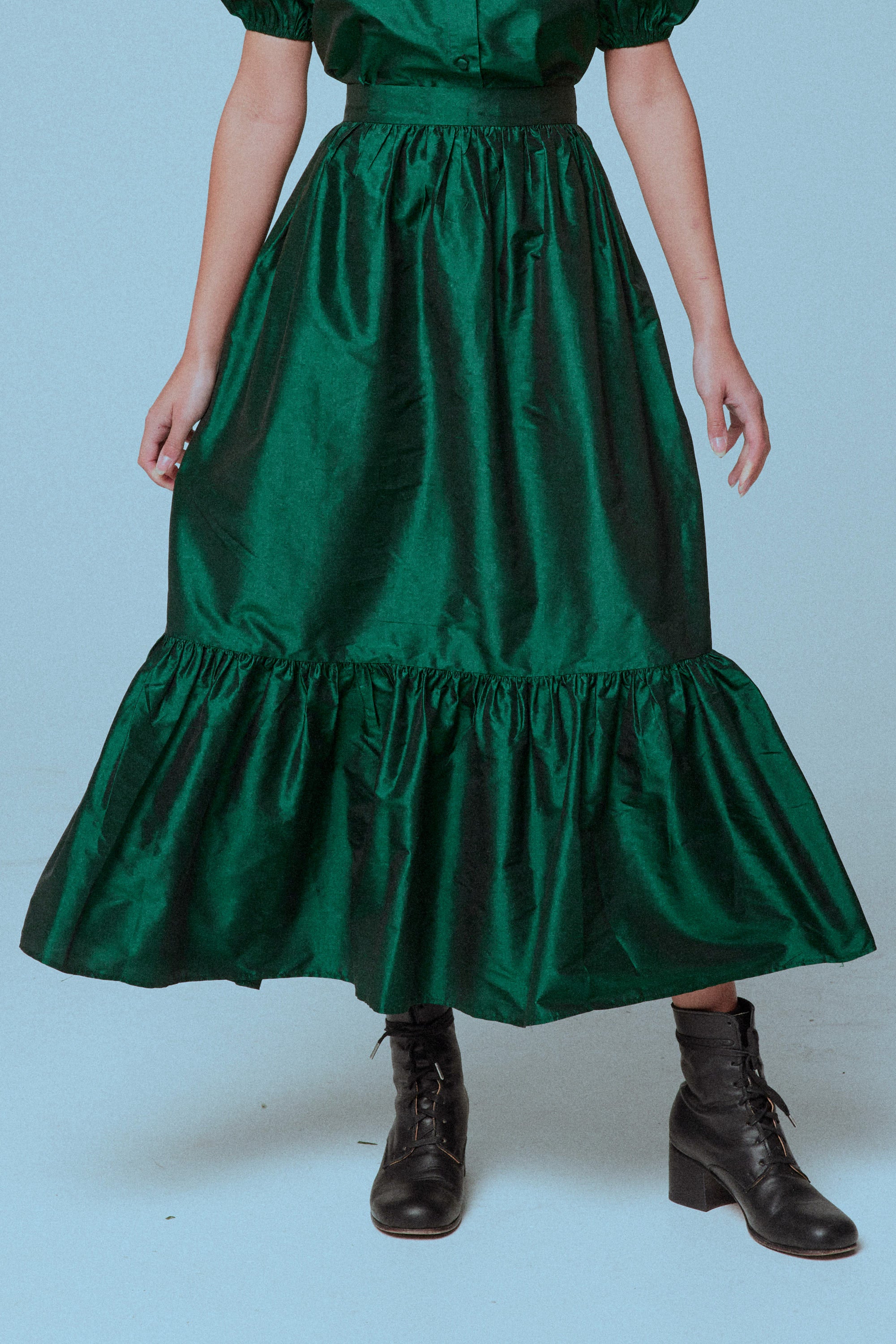 baaby Big Silk Ruffle Skirt - Forest Green | Garmentory