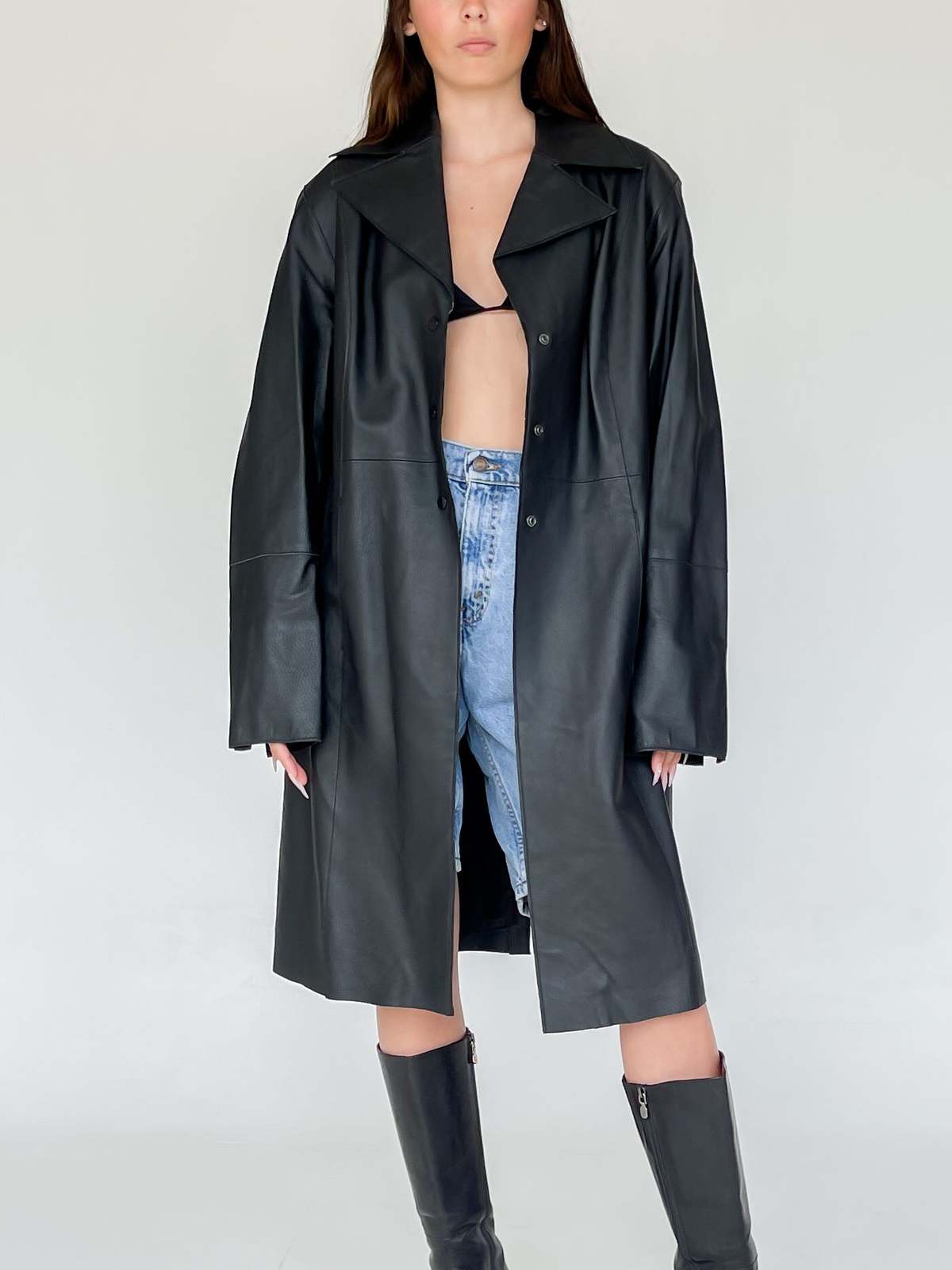 Long Leather Jacket - Black | Garmentory