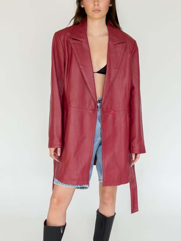 Leather Wrap Jacket - Red | Garmentory