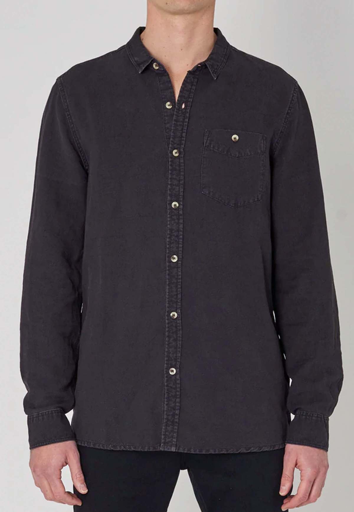 Rollas Men At Work Long Sleeve Hemp Shirt - washed black | Garmentory