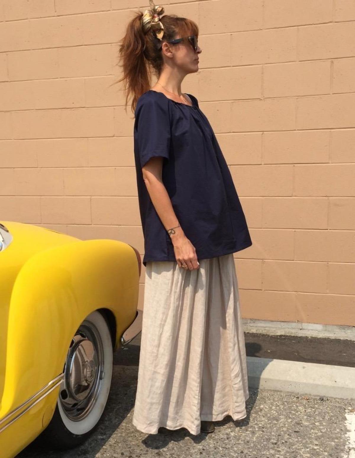 Sunja Link Gather Shirt - Navy | Garmentory