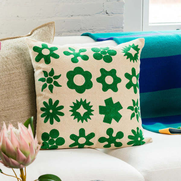 Dusen Dusen Wingdings Embroidered Pillow - Green/White | Garmentory