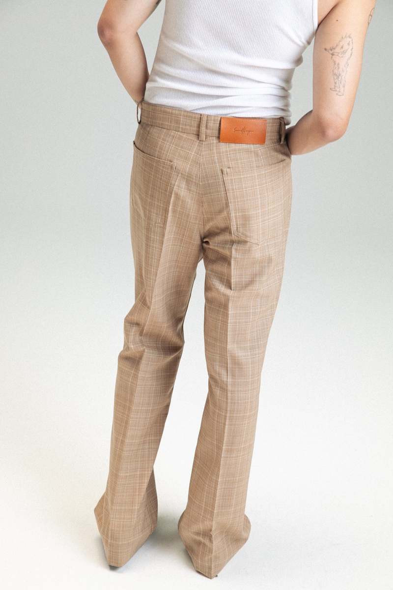 SECOND/LAYER Plaid Wool Valluco Trouser - Sand | Garmentory