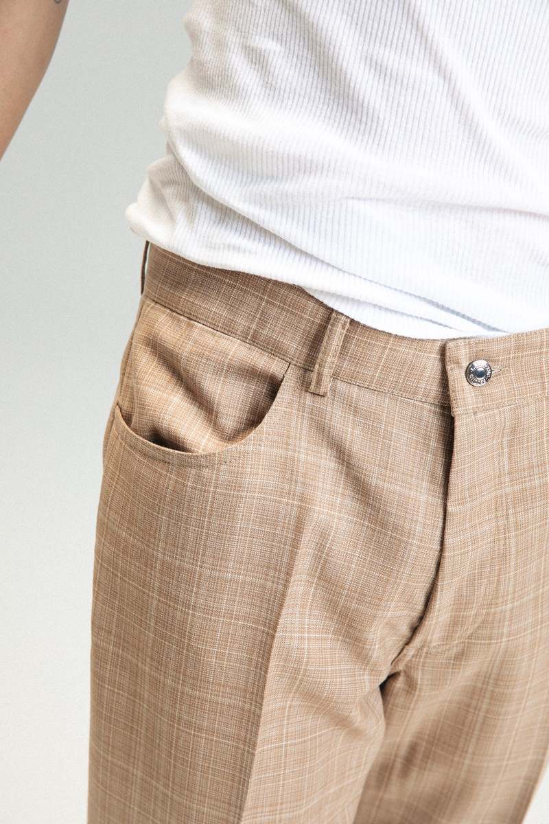 SECOND/LAYER Plaid Wool Valluco Trouser - Sand | Garmentory