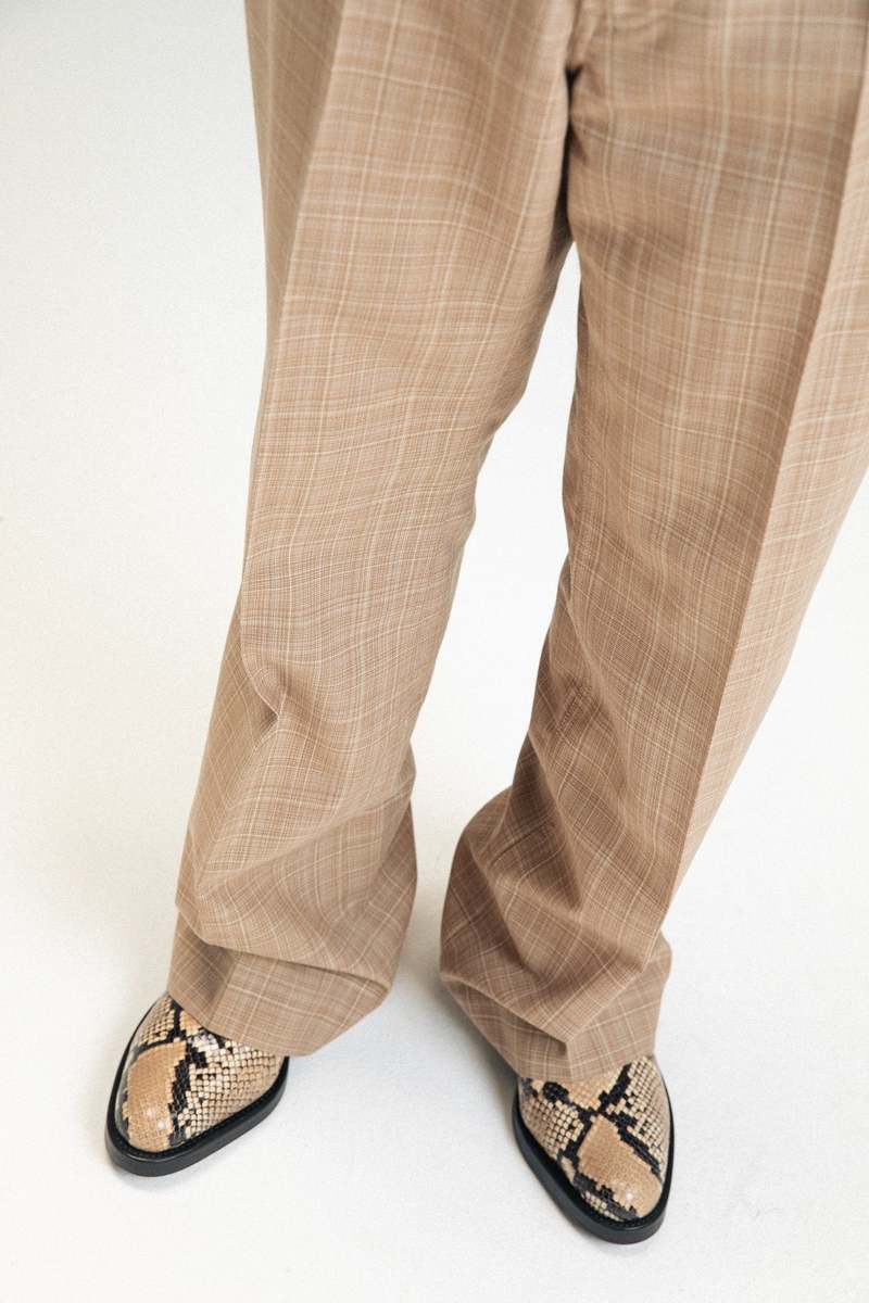 SECOND/LAYER Plaid Wool Valluco Trouser - Sand | Garmentory