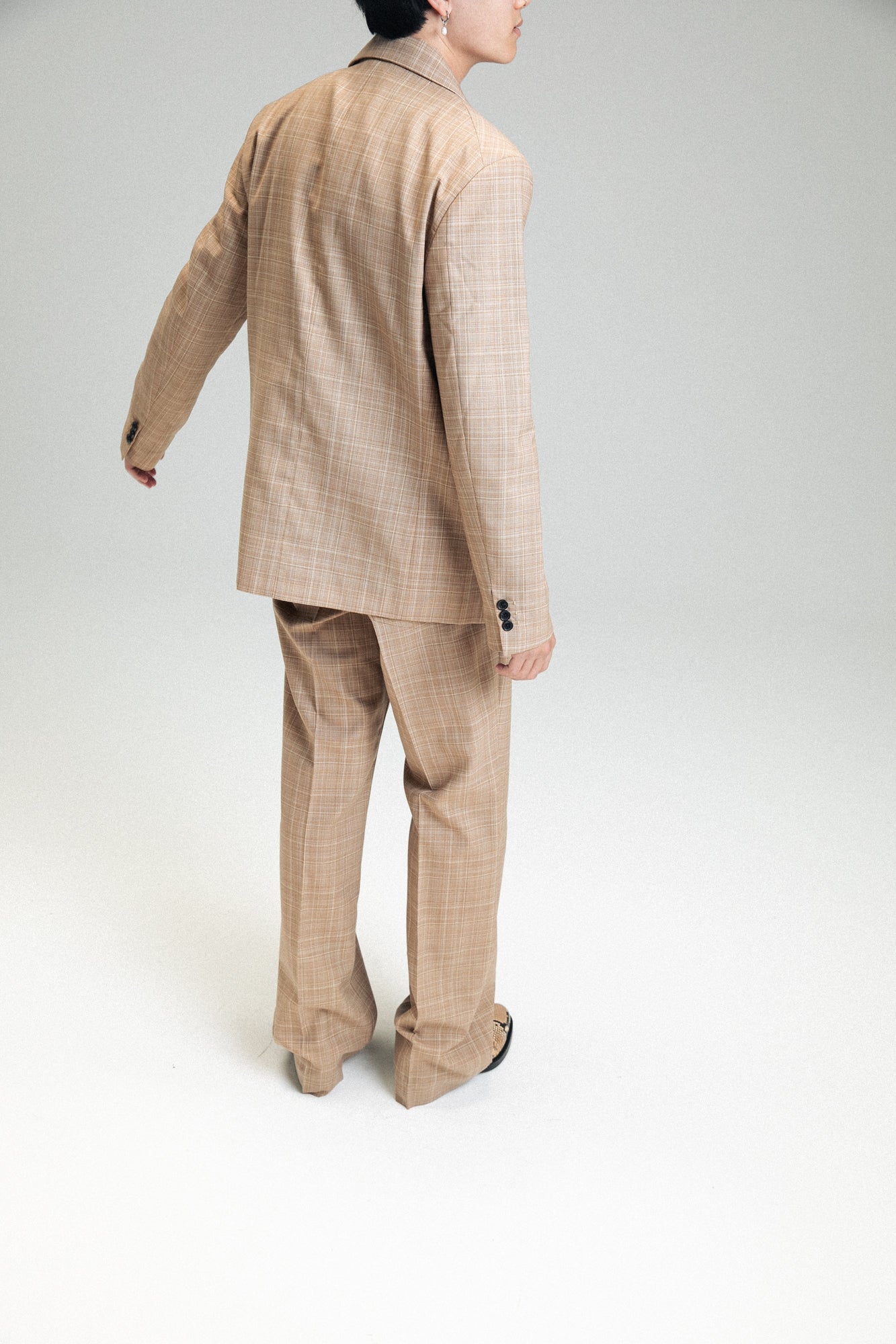 SECOND/LAYER Plaid Wool Valluco Trouser - Sand | Garmentory