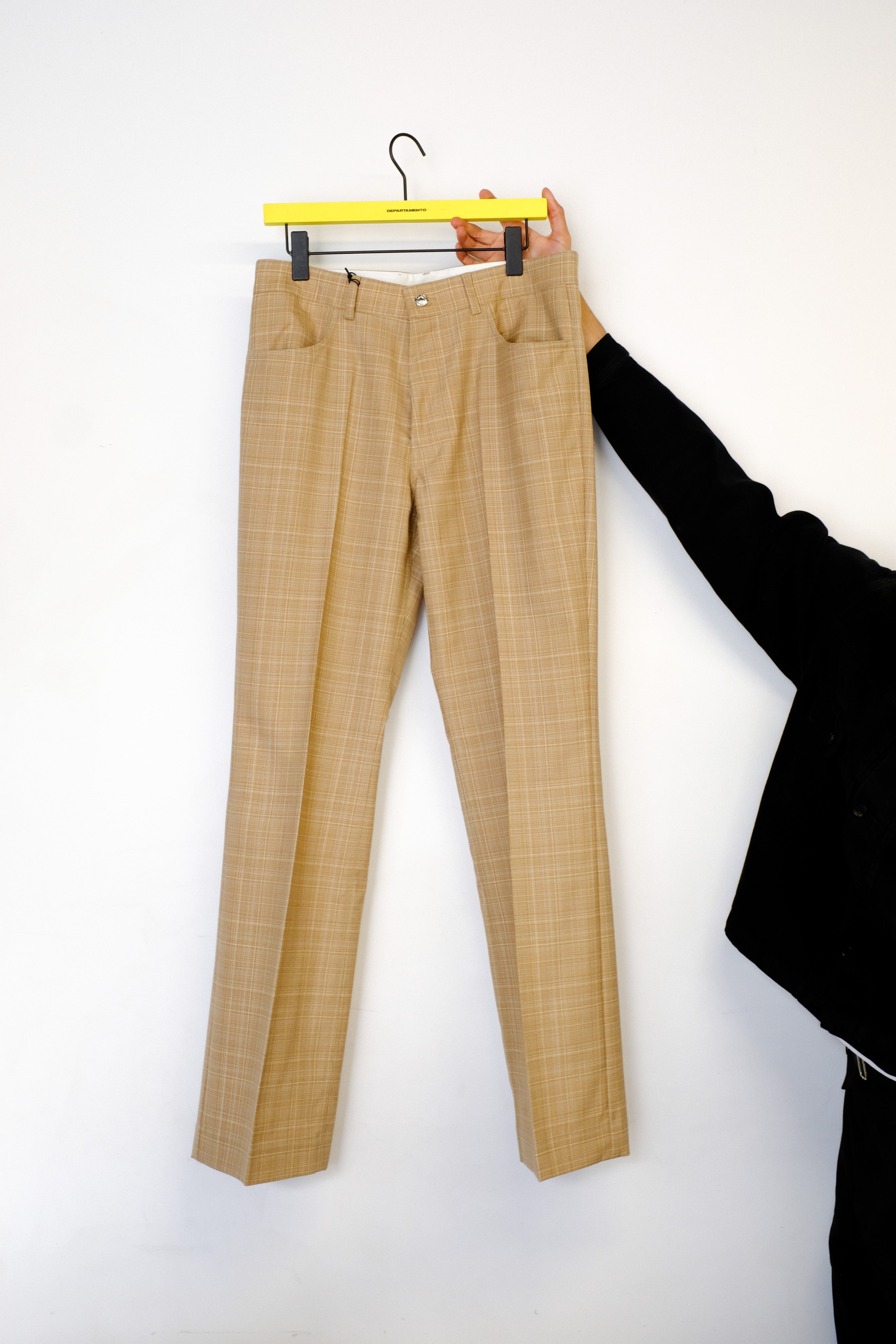 SECOND/LAYER Plaid Wool Valluco Trouser - Sand | Garmentory