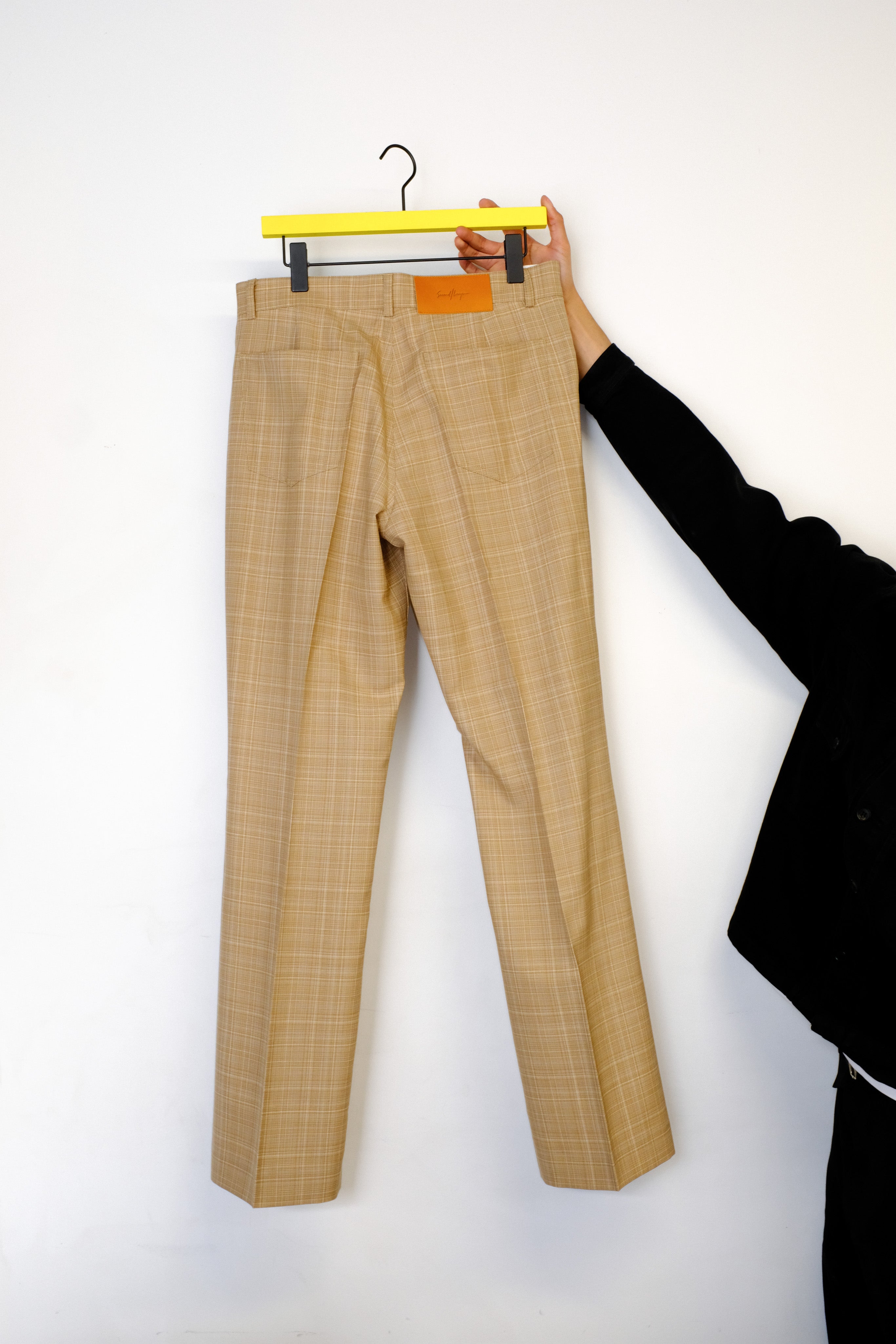 SECOND/LAYER Plaid Wool Valluco Trouser - Sand | Garmentory