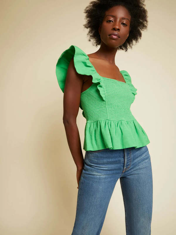 Nation LTD. Jenny Fused Ruffle Tank - Kelly Green | Garmentory