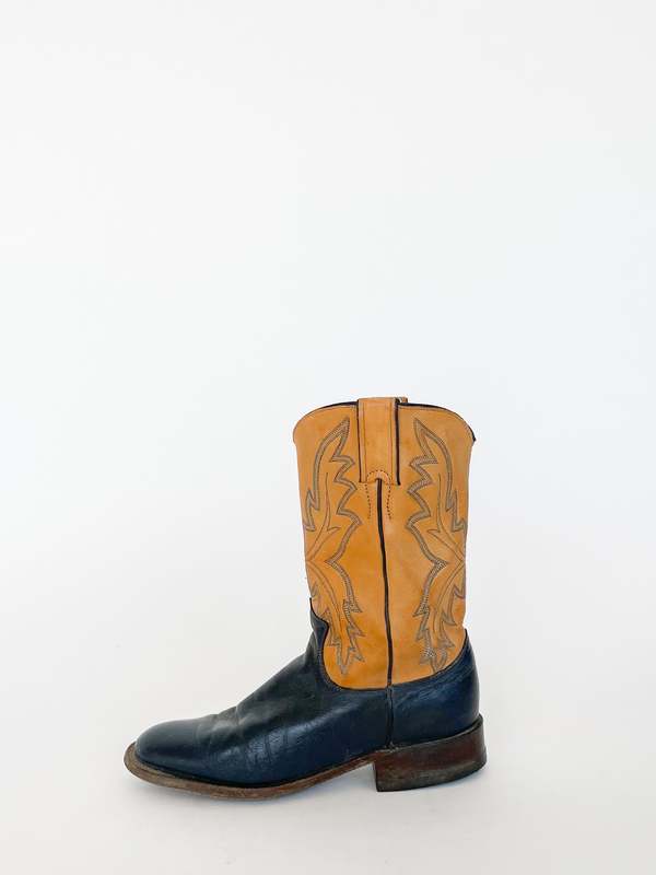 Vintage David Two Tone Cowboy Boots - Camel/Black | Garmentory