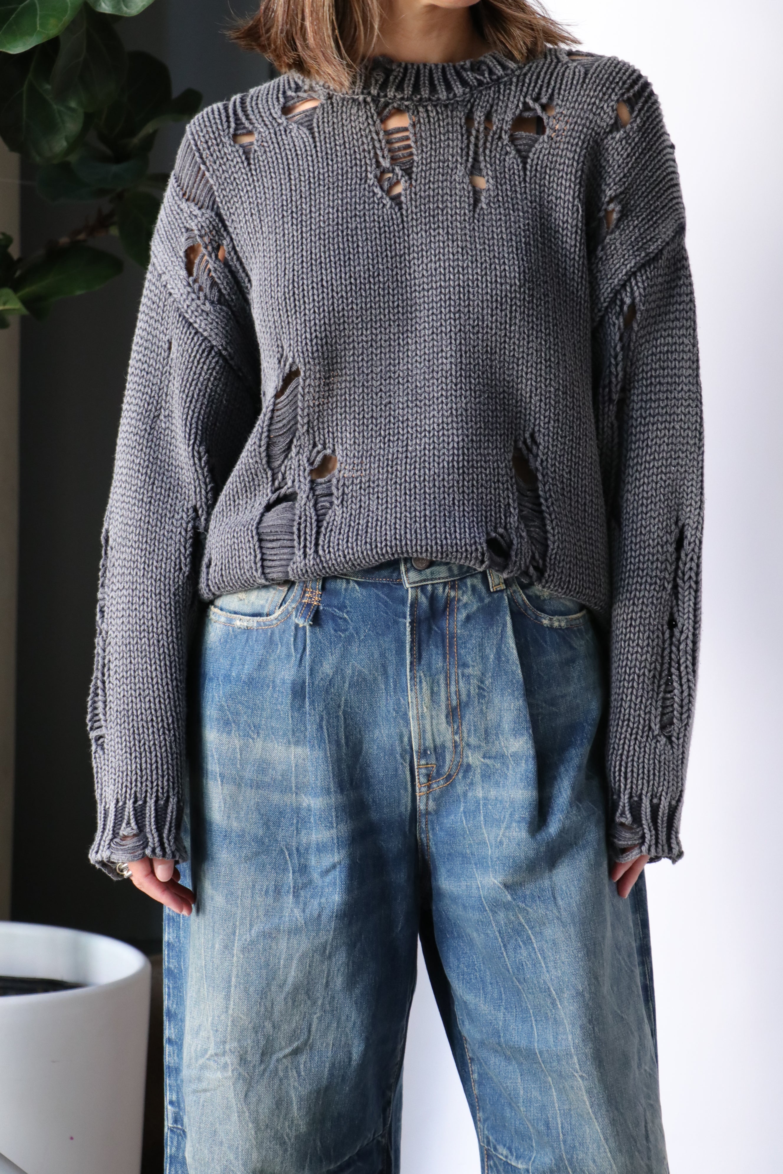 R13 Distressed Oversized Sweater - Acid Black | Garmentory