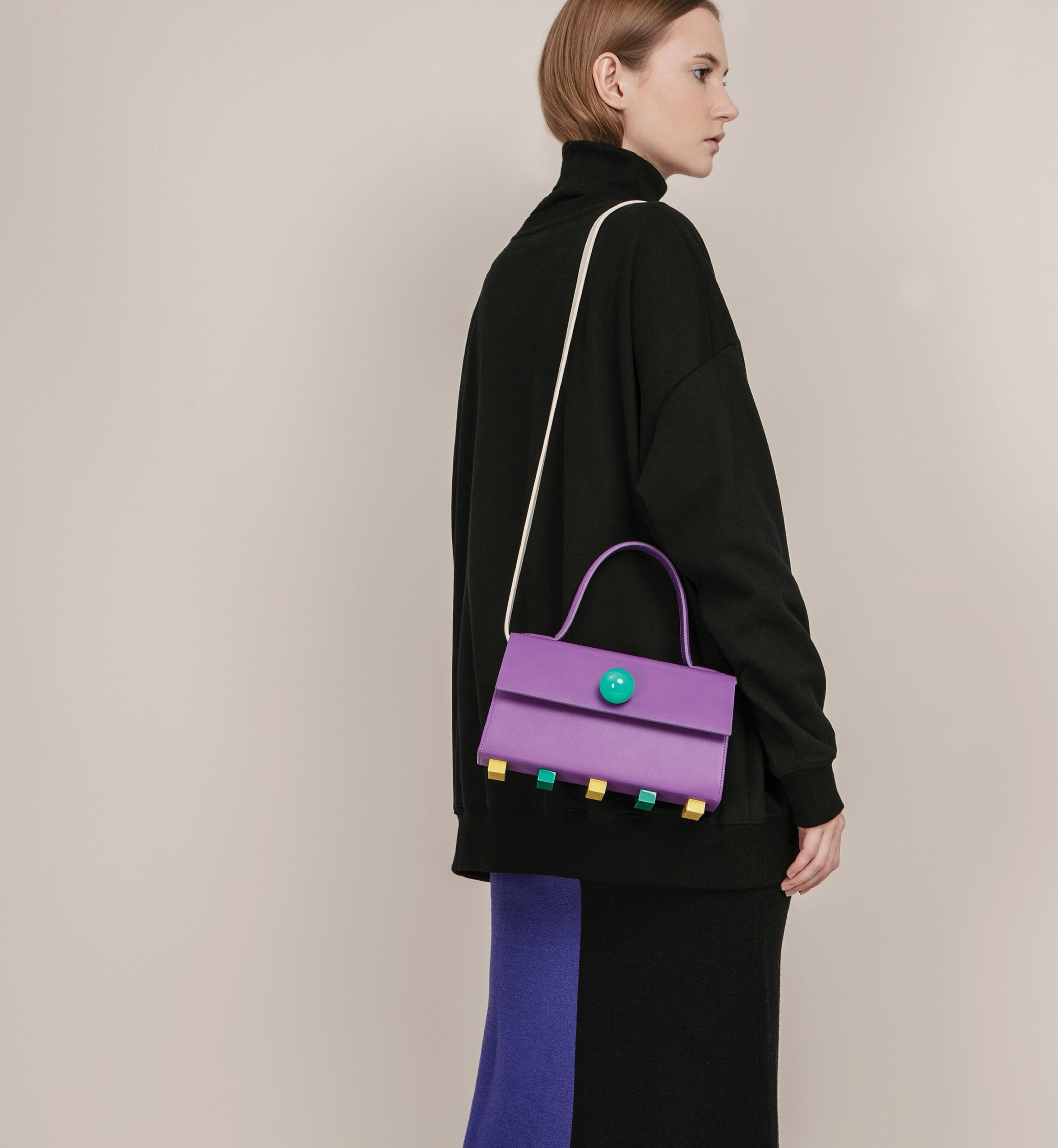 MATTER MATTERS Mini Trapezoid Satchel Bag with Strap - Purple | Garmentory