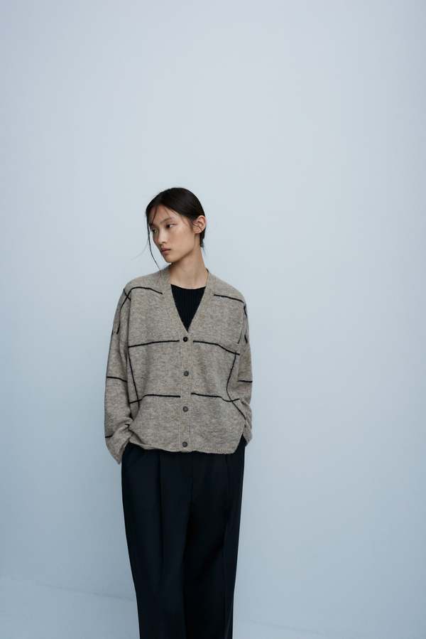 Cordera Cardigan À Carreaux - Taupe | Garmentory