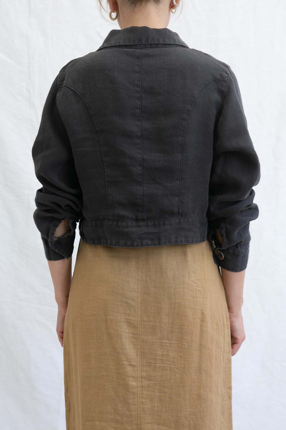 1990s Cropped Structured Linen Jacket - Charcoal | Garmentory