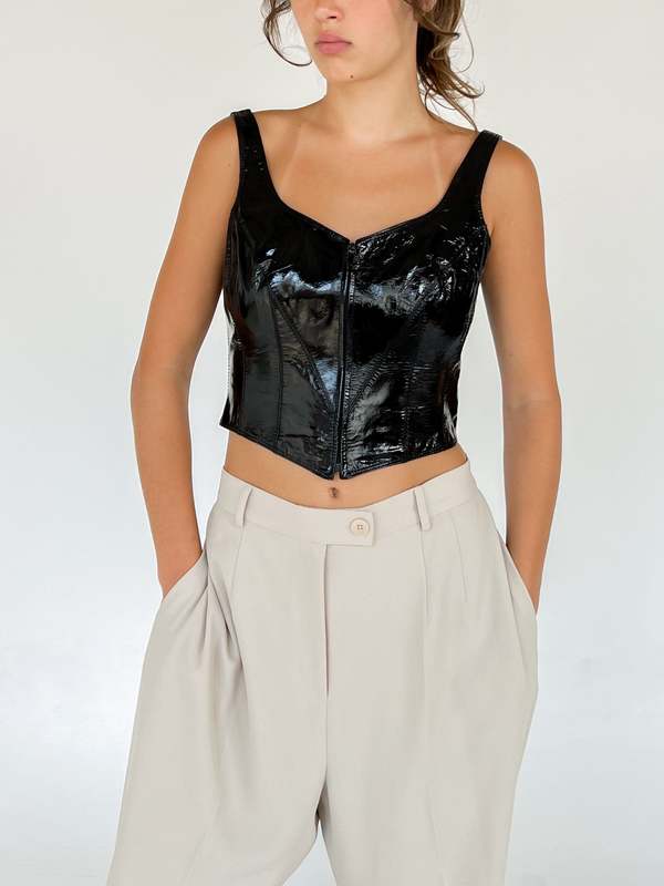 Patent Leather Cropped Bodice - Black | Garmentory