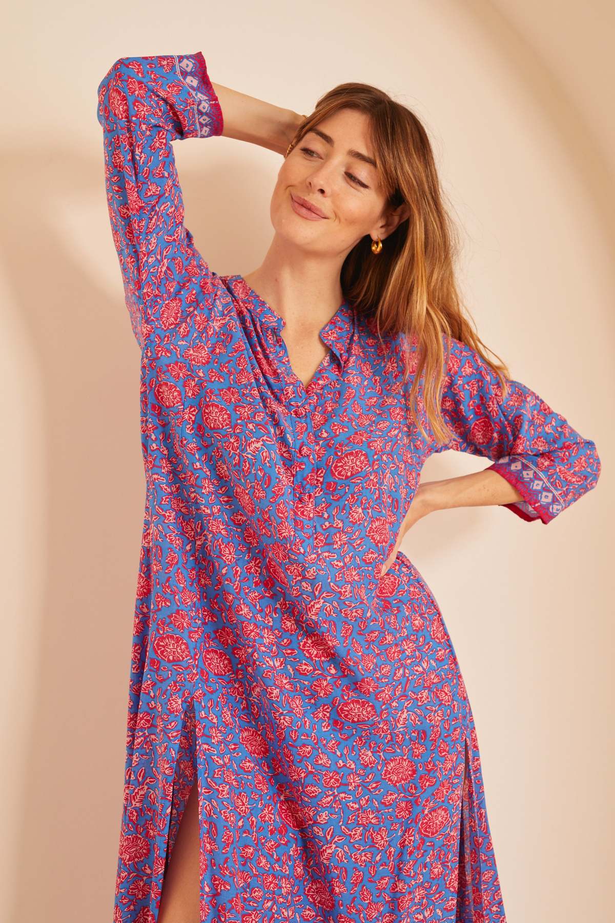 Natalie Martin Isobel Dress - Bloom Print Persian Blue Rosso | Garmentory