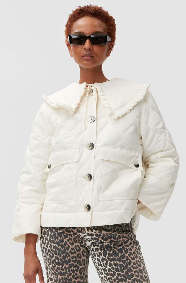 Ganni Cropped Ripstop Jacket - Egret | Garmentory