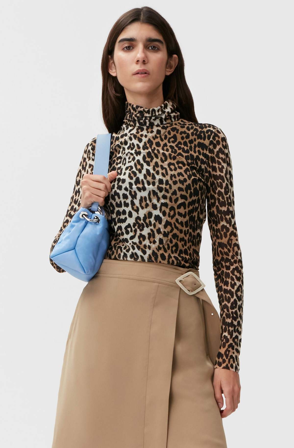 Ganni Sheer Mesh Turtleneck - Leopard Seed Pearl | Garmentory