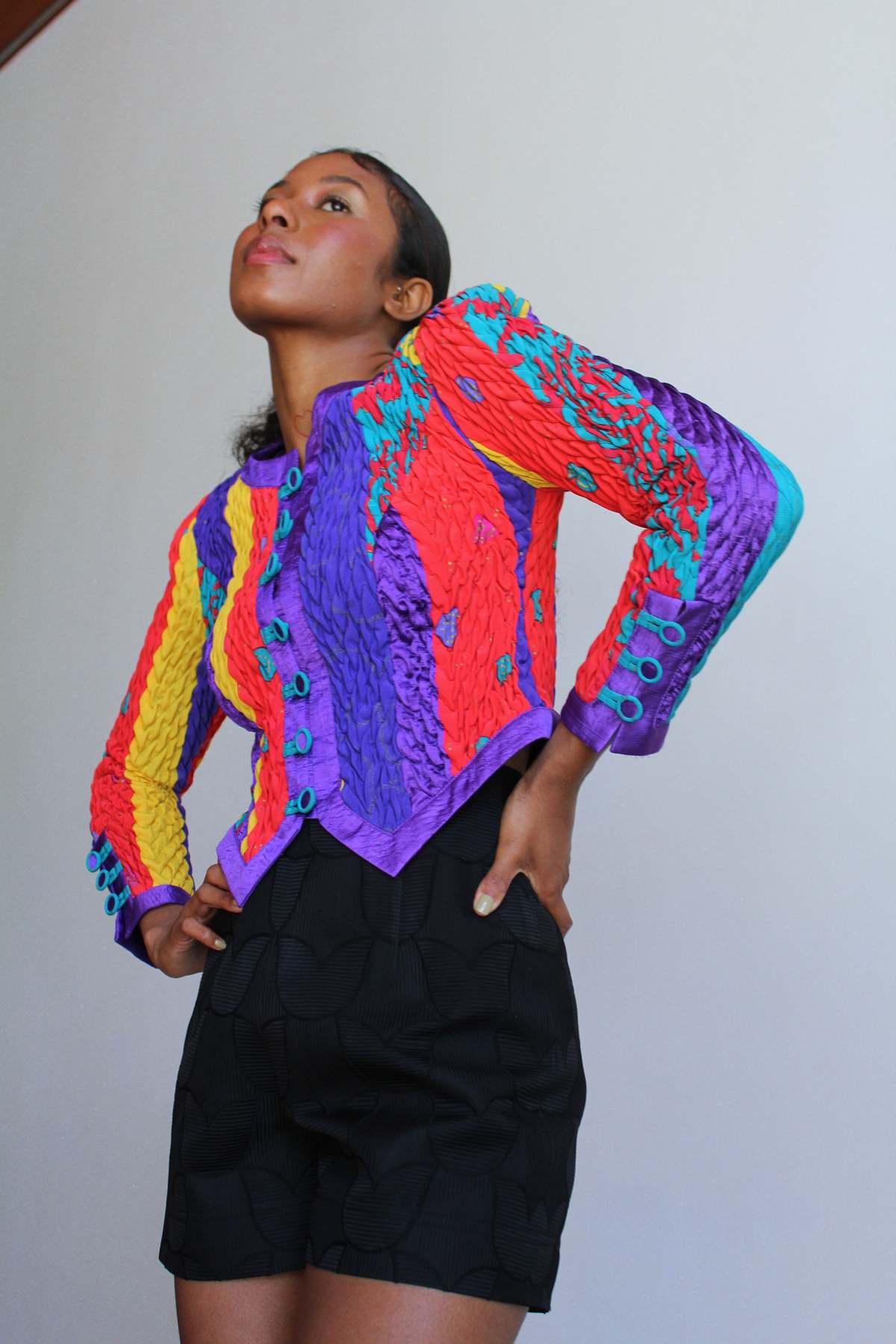 1980s Jeanne Marc Colorful Silk Quilted Jacket - Multi | Garmentory