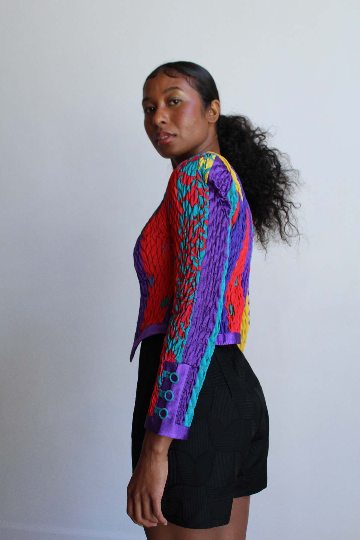 1980s Jeanne Marc Colorful Silk Quilted Jacket - Multi | Garmentory