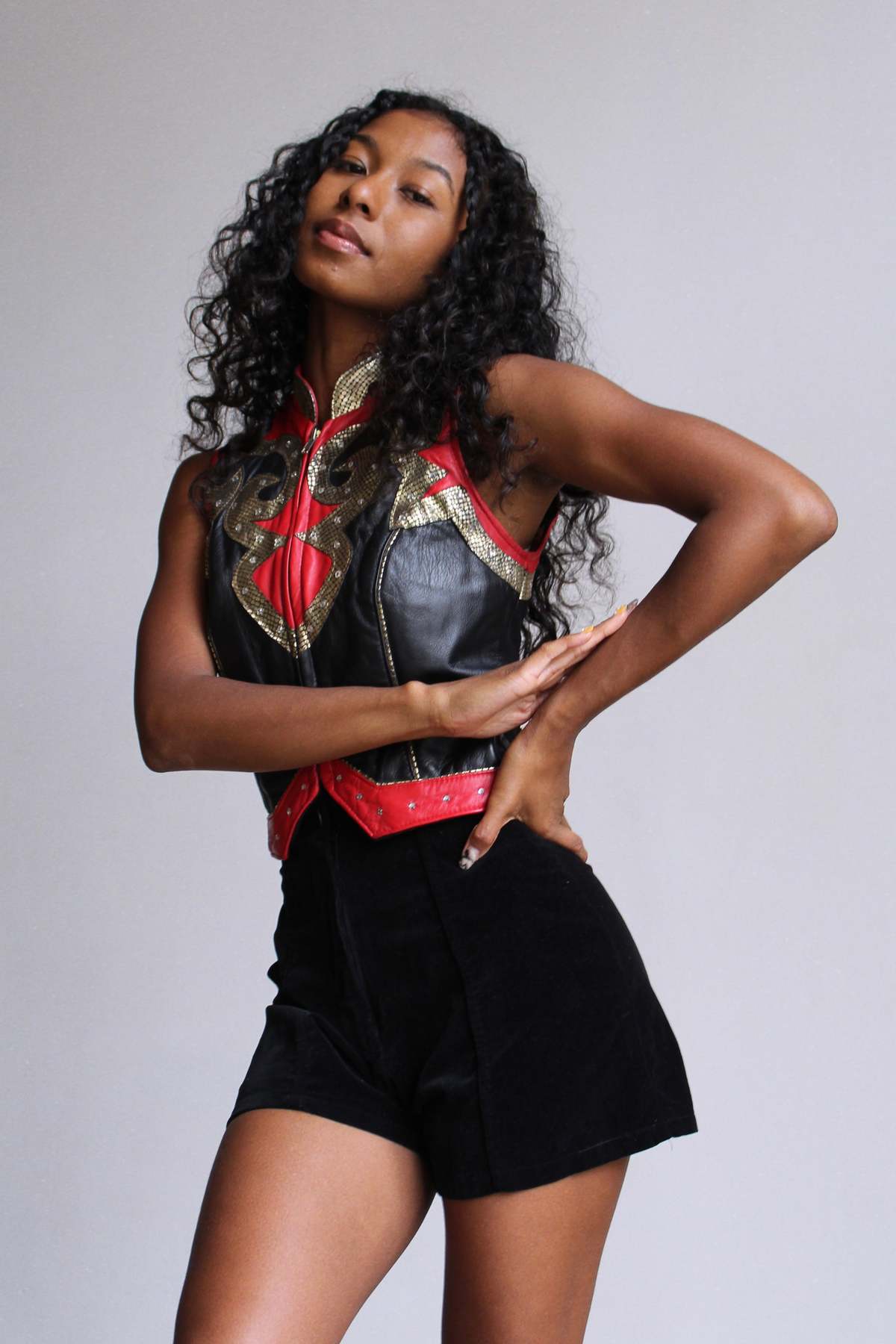 Leather Rhinestone Encrusted Vest | Garmentory