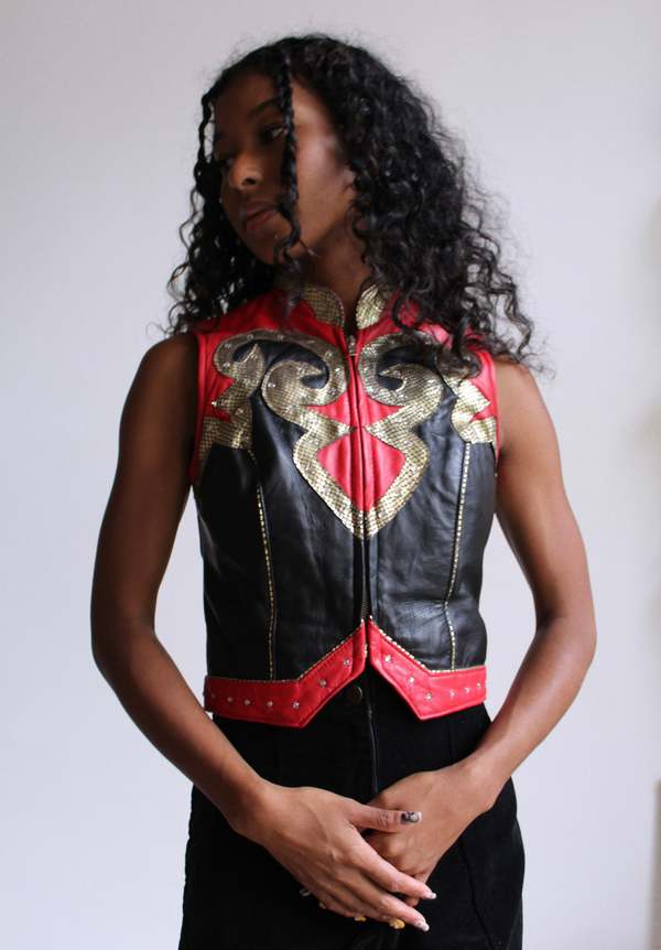 Leather Rhinestone Encrusted Vest | Garmentory