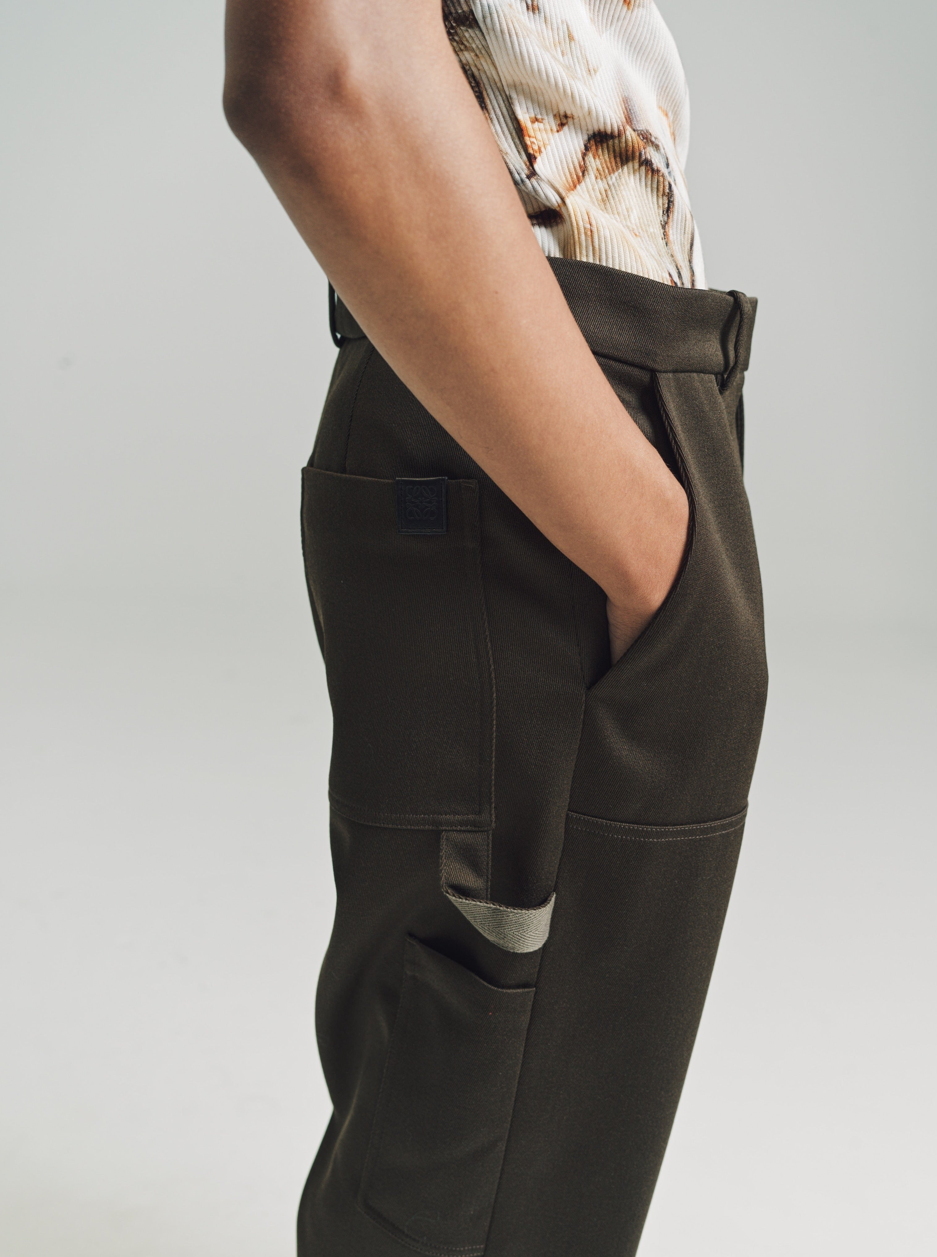 LOEWE Wool Workwear Trousers - Dark Olive Green | Garmentory