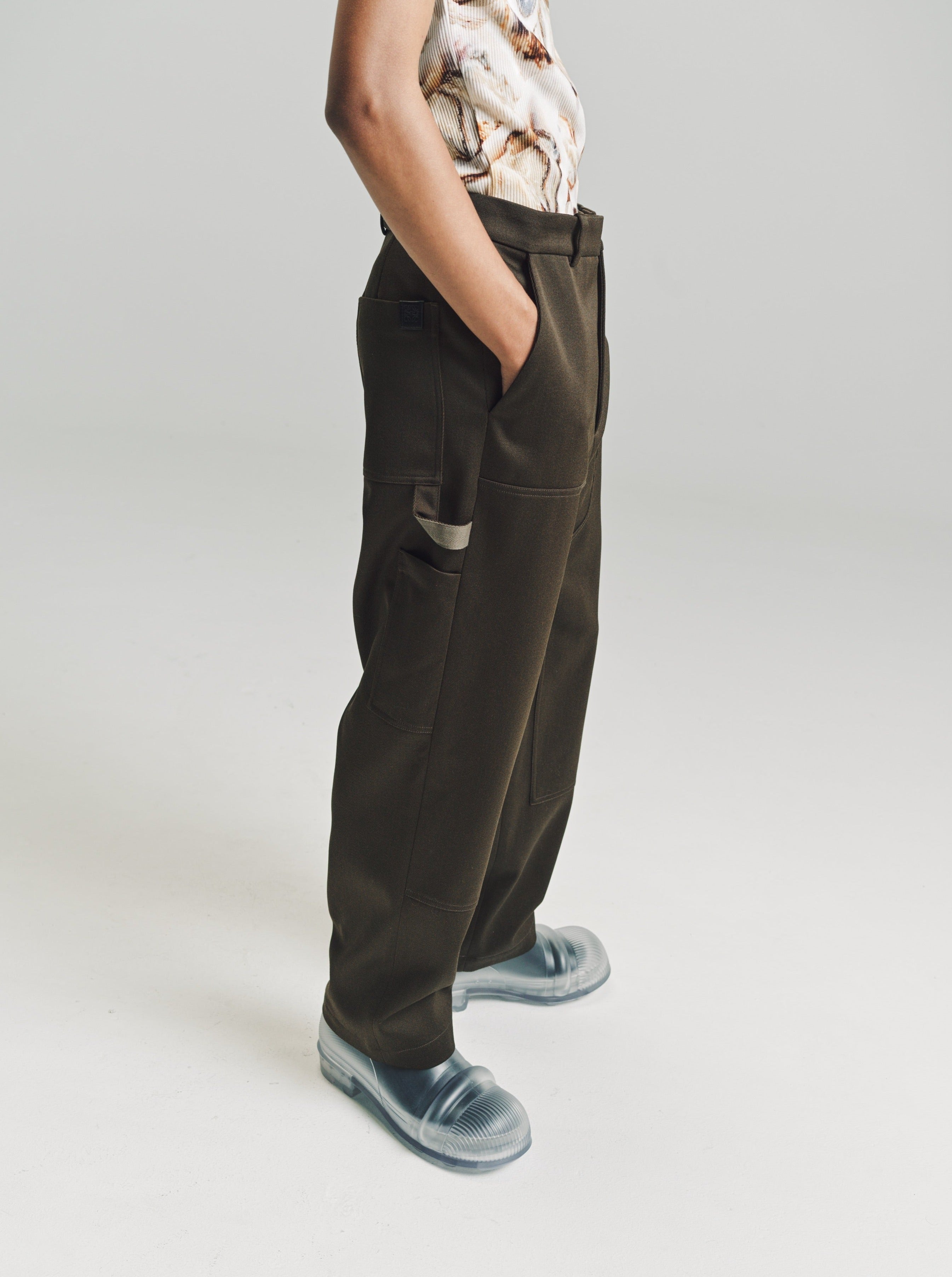 LOEWE Wool Workwear Trousers - Dark Olive Green | Garmentory