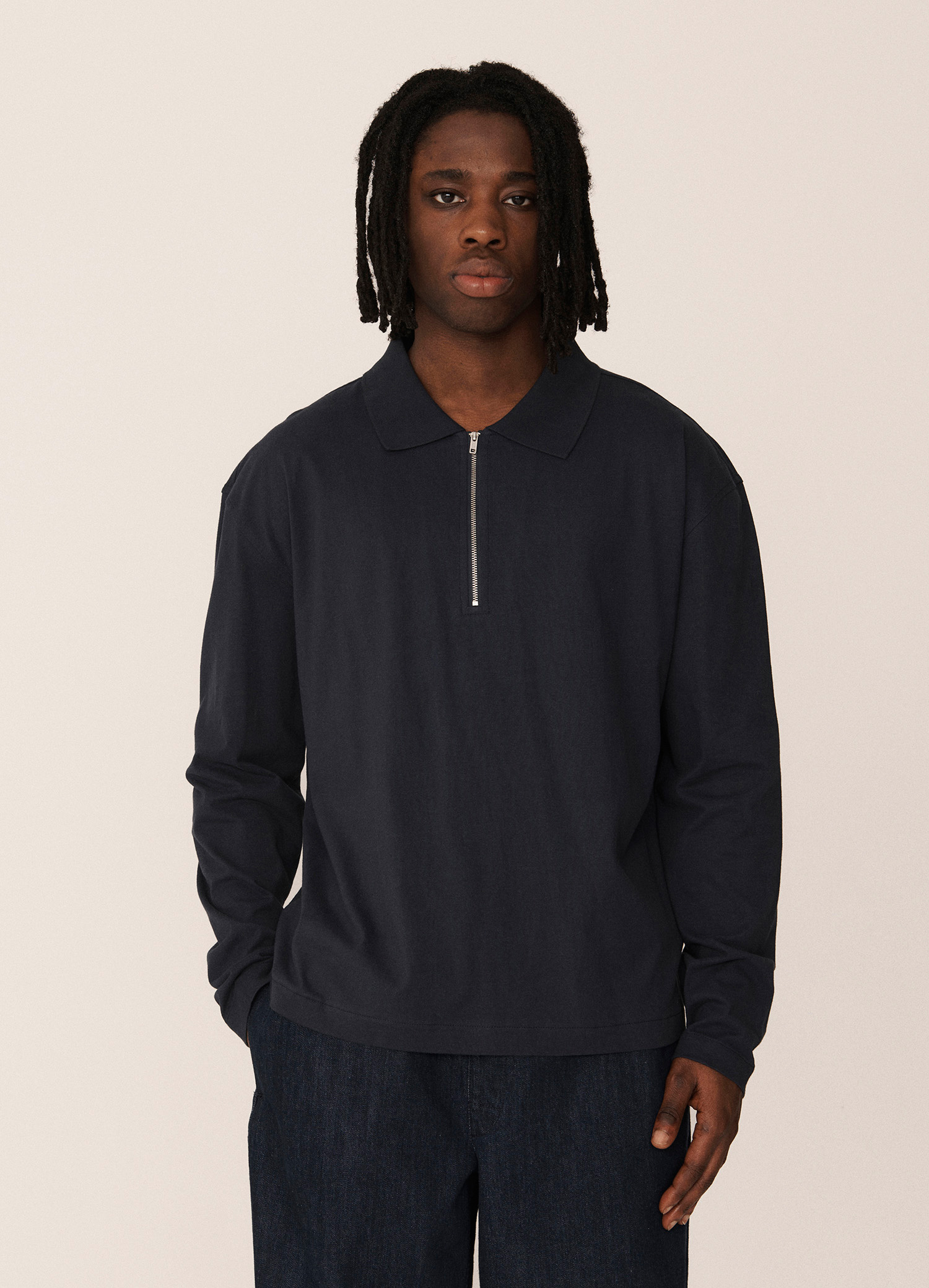 YMC Frat Zip Jersey Polo Shirt - Navy | Garmentory