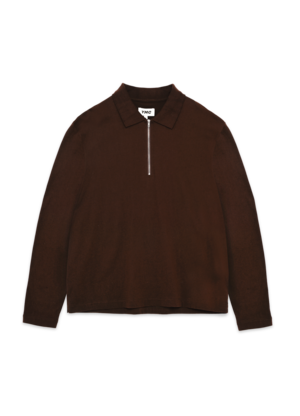 YMC Frat Cotton Zip Polo - Brown | Garmentory