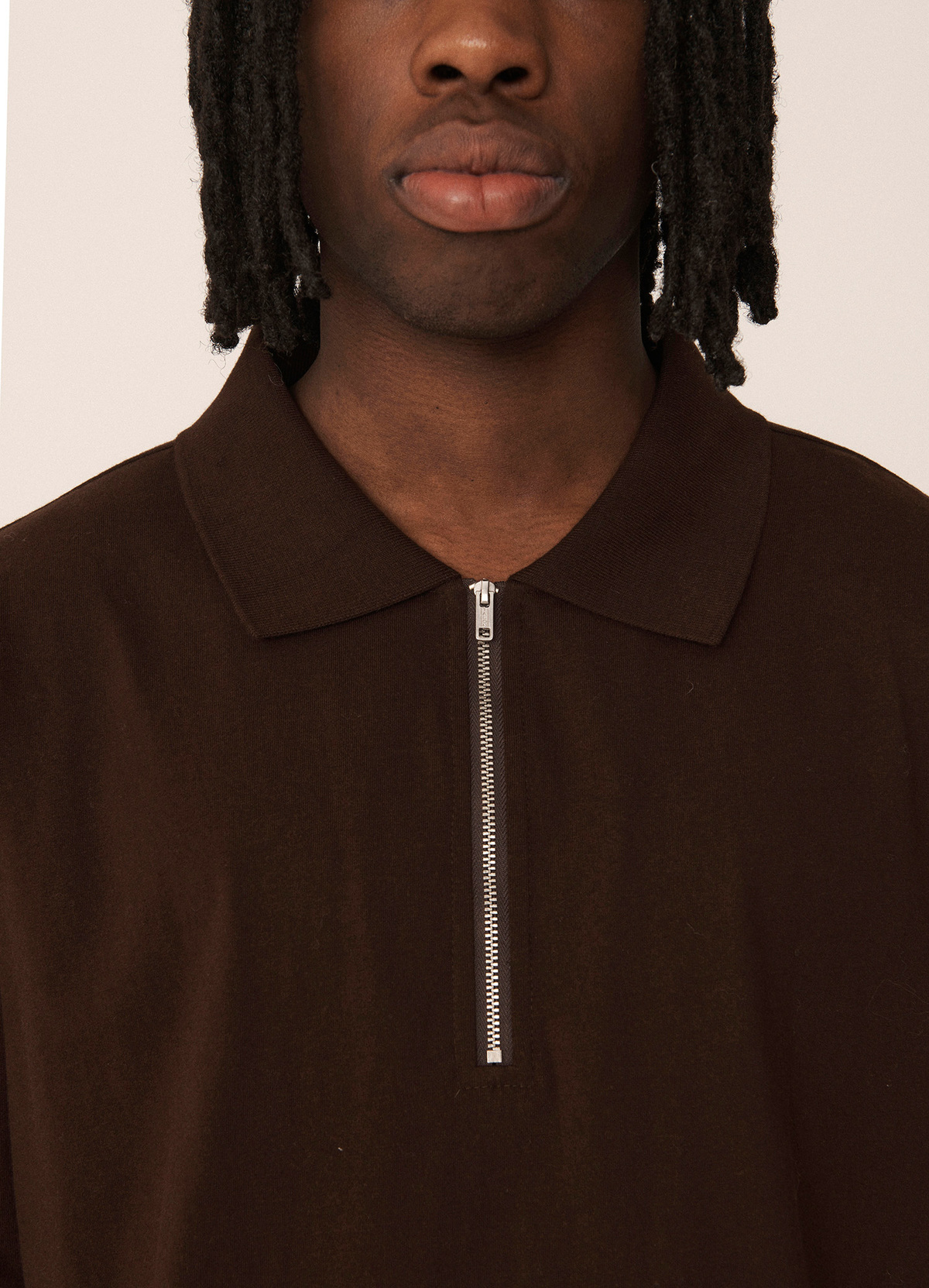 YMC Frat Cotton Zip Polo - Brown | Garmentory