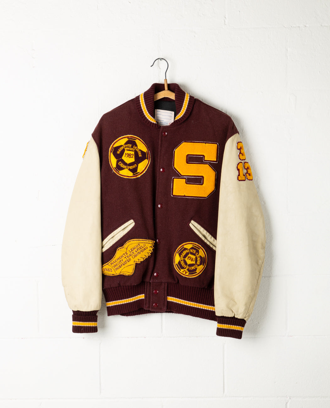 Vintage DeLong S Varsity Jacket - Burgundy/Cream | Garmentory