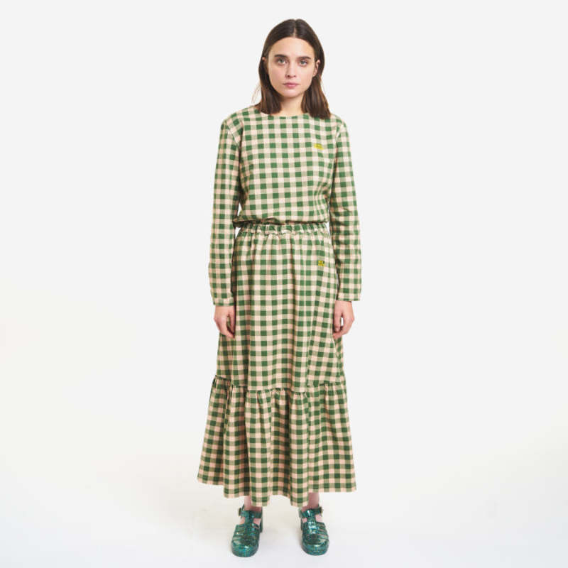 Bobo Choses Woman Checked Flannel Flared Skirt - Green | Garmentory