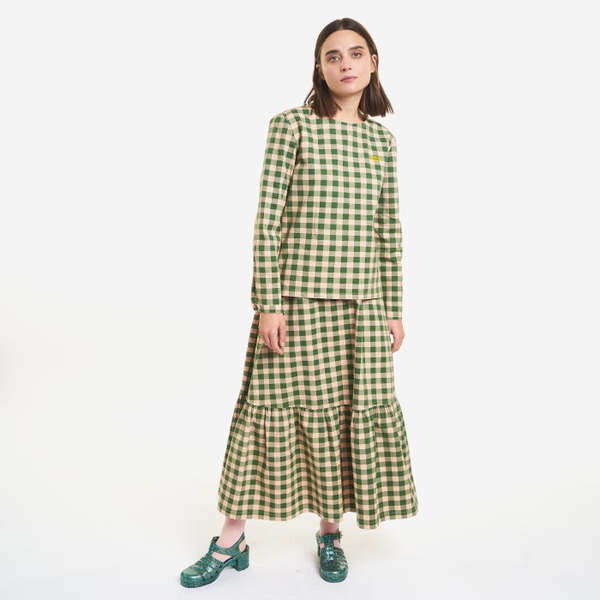 Bobo Choses Woman Checked Flannel Flared Skirt - Green | Garmentory