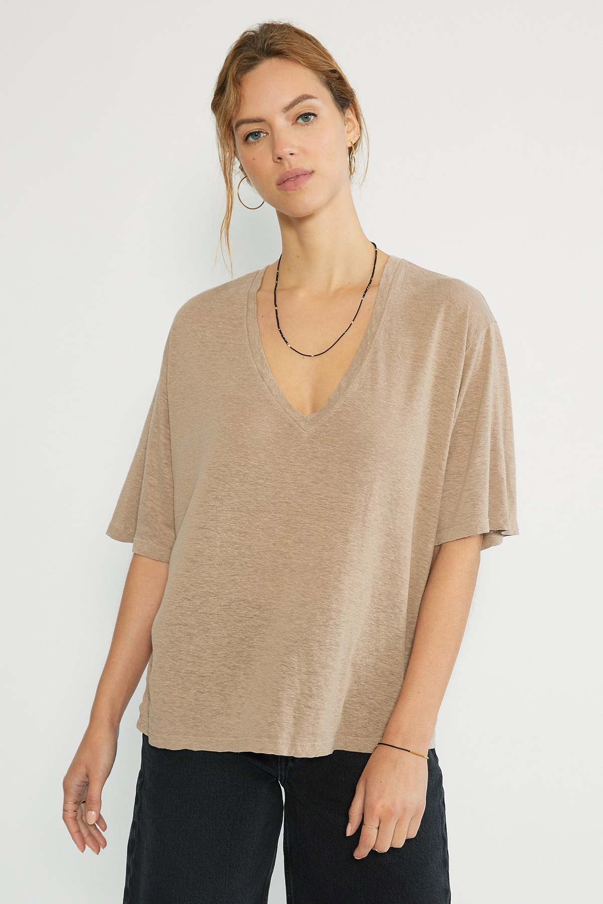 ética Ulli Relaxed V-Neck Hemp Jersey Tee - Dune | Garmentory